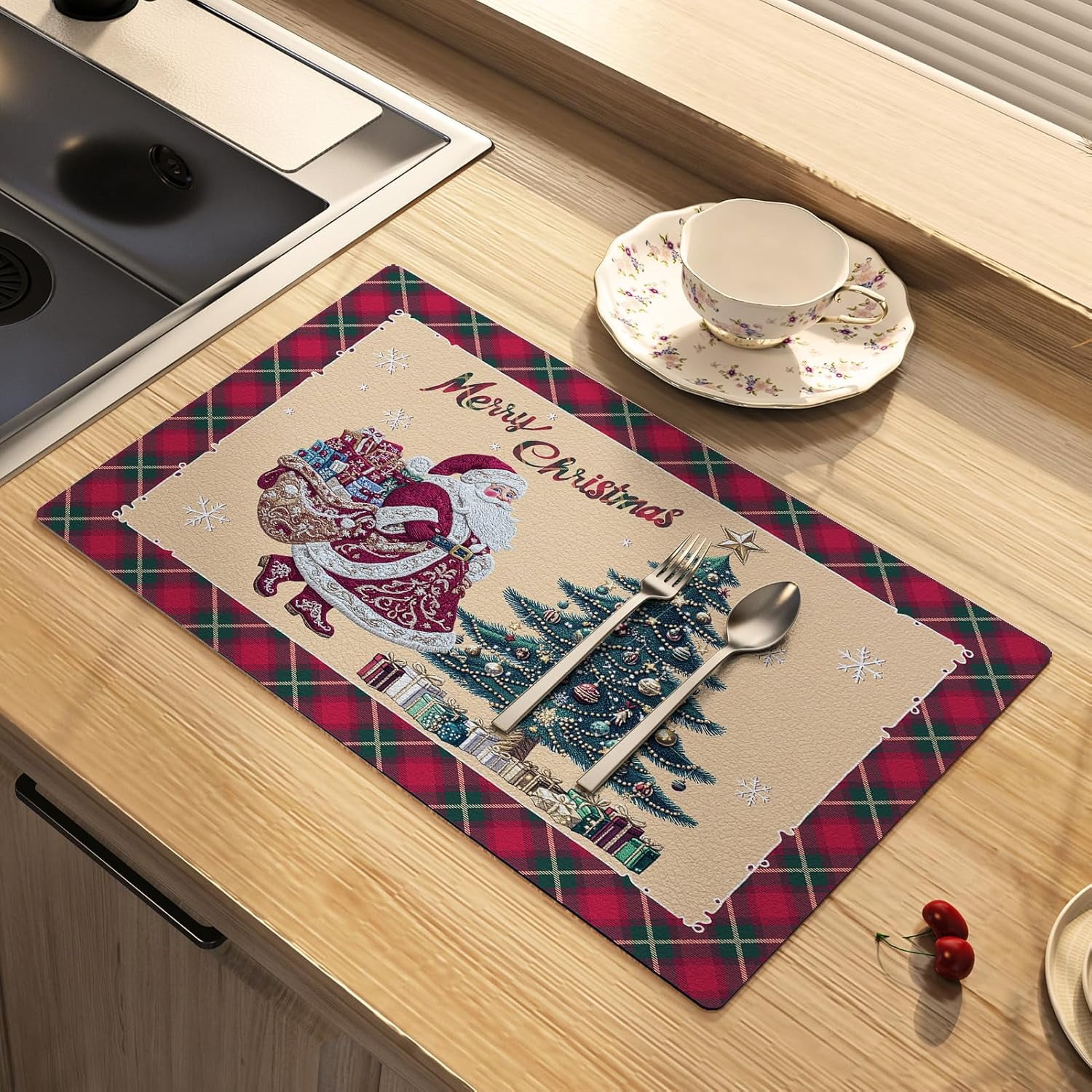 CERPXFF-Dish Drying Mat Absorbent Coffee Mats Rubber Backed Soft ...