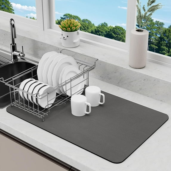 CERPXFF-Dish Drying Mat for Kitchen Counter, Dish Drying Pad with Non ...