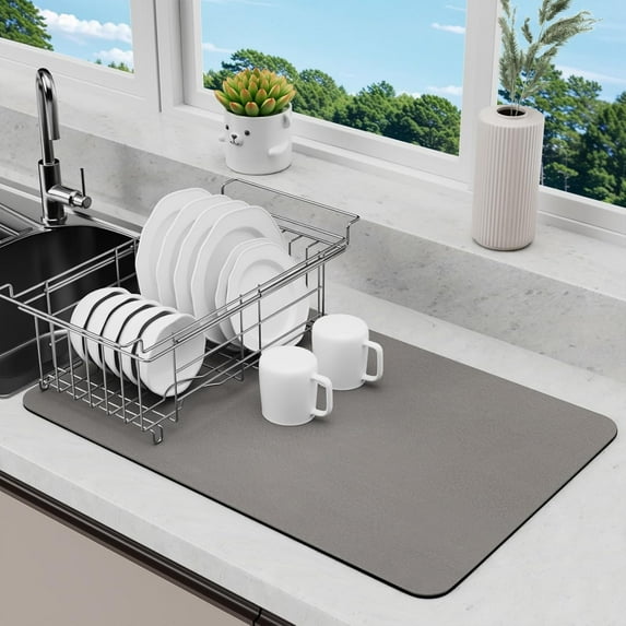 CERPXFF-Dish Drying Mat for Kitchen Counter, Dish Drying Pad with Non ...