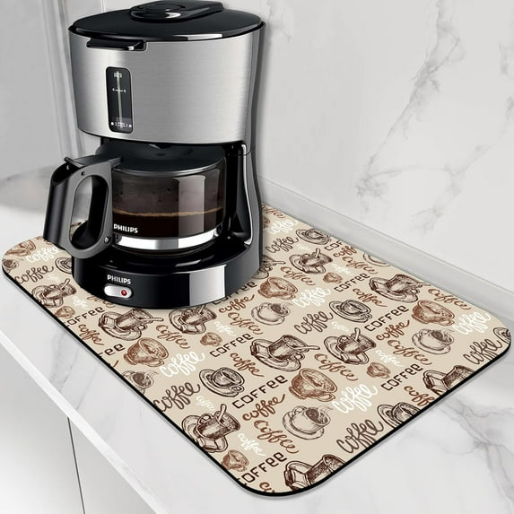 CERPXFF-Doodle Coffee Cup Dish Drying Mat,16"X24" Absorbent Fast Dish ...