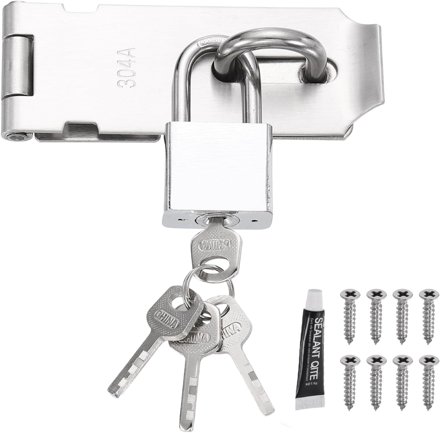 CERPXFF-Door Hasp Latch Lock, 4 Inch Stainless Steel Padlock Clasp ...