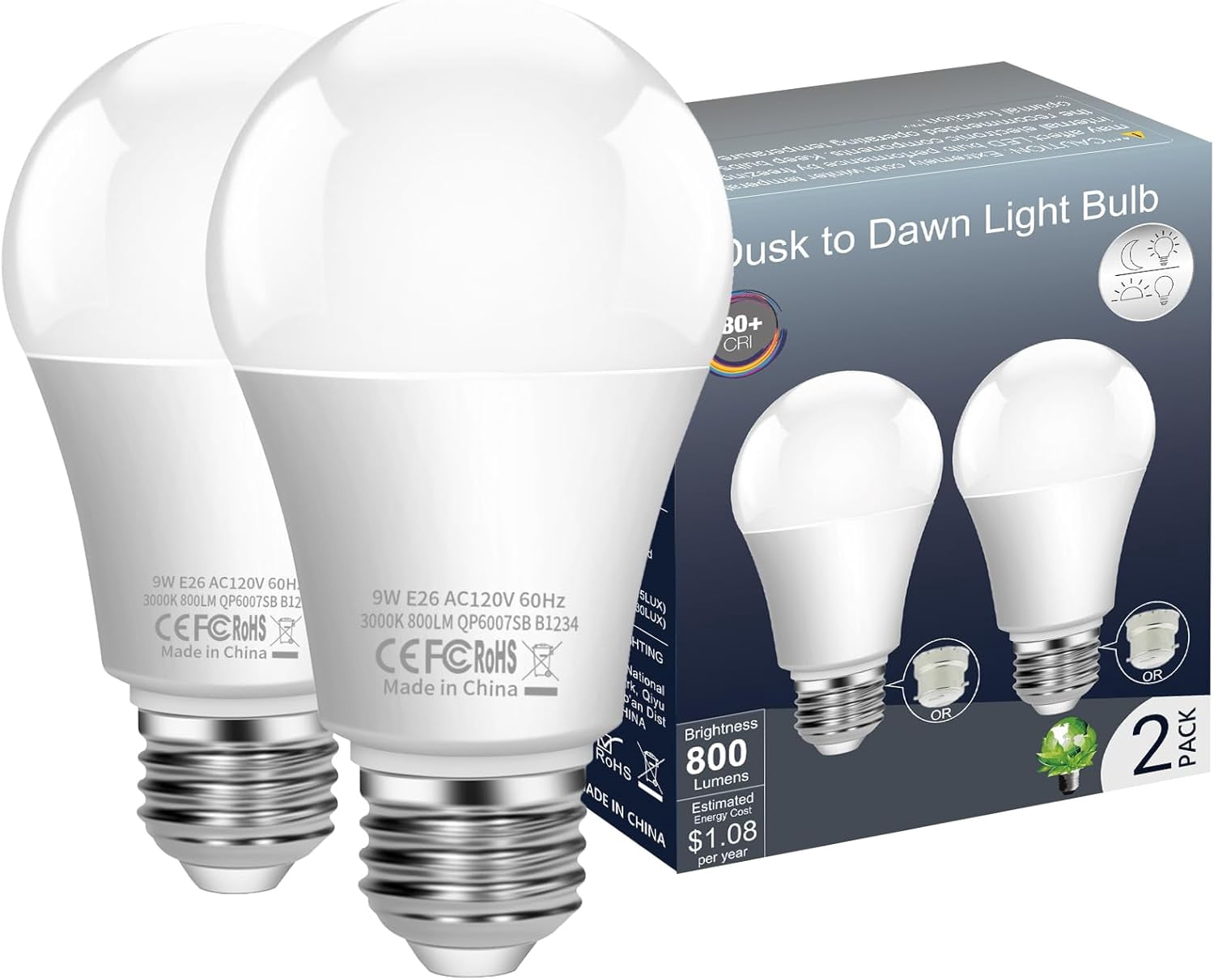 CERPXFF-Dusk to Dawn Light Bulb,Build in Light Sensor Detector,9W(60W ...