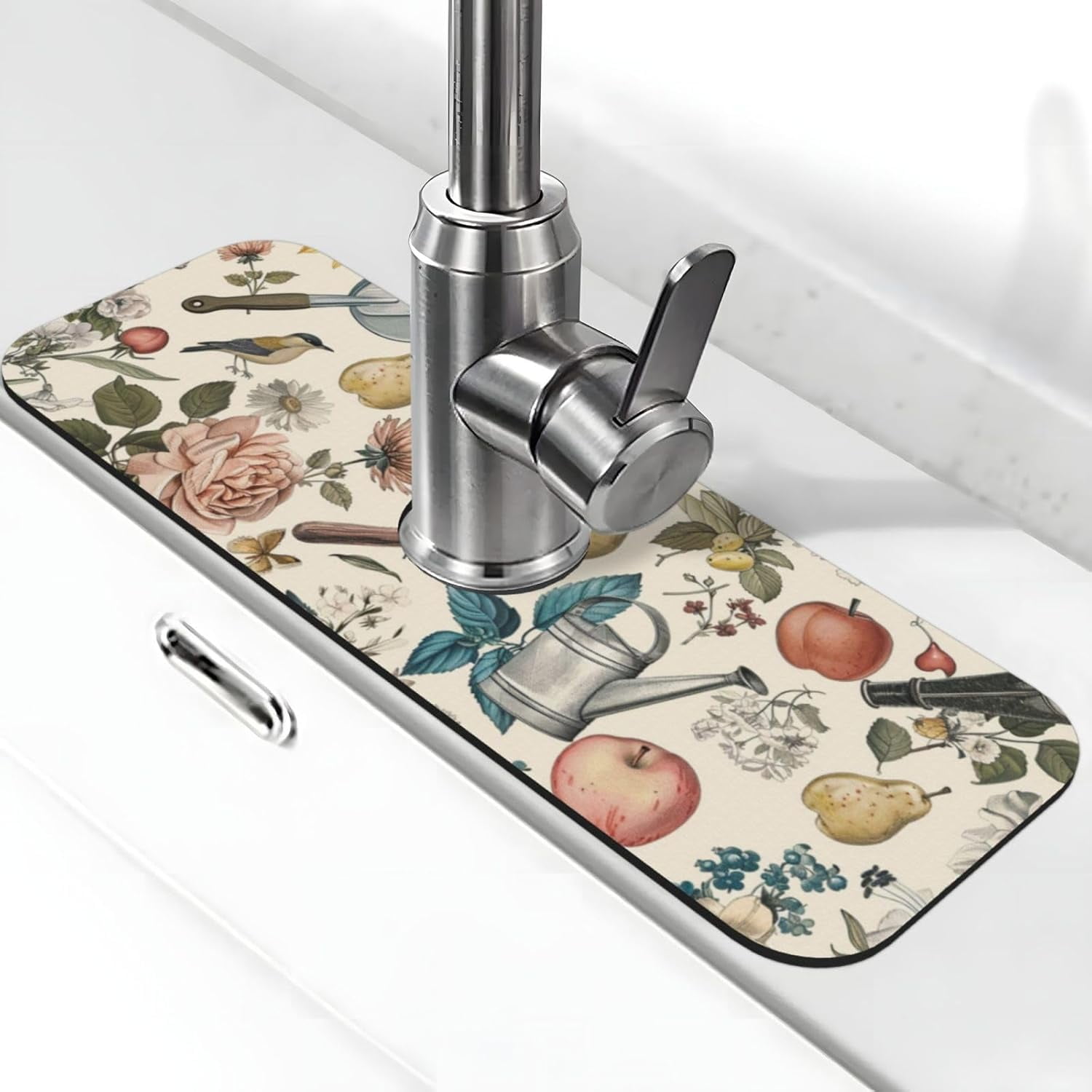 CERPXFF-Faucet Draining Mat For Kitchen Sink, Roses Daisies Fruits ...