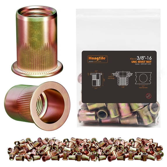 CERPXFF-HANGLIFE Rivet Nut, 3/8"-16 UNC SAE Rivnut - Flat Head Nutserts ...