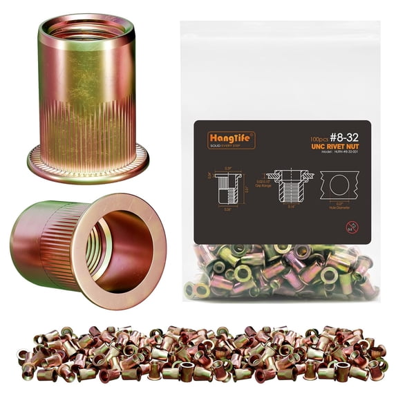 CERPXFF-HANGLIFE Rivet Nut, #8-32 UNC SAE Rivnut - Flat Head Nutserts ...