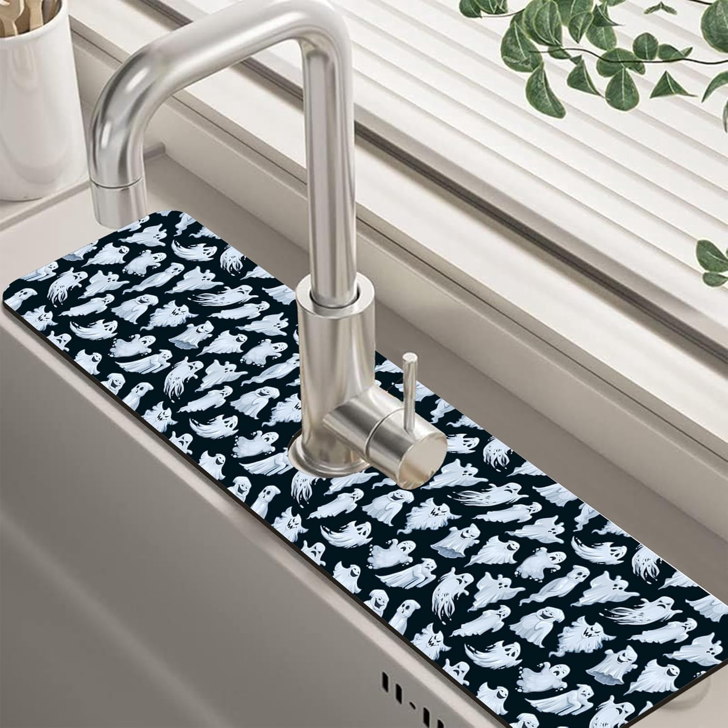 CERPXFF-Halloween Ghost Kitchen Sink Splash Guard Mat Absorbent Fast ...