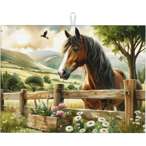 CERPXFF-Horse Dish Drying Mats for Kitchen Counter, Absorbent ...