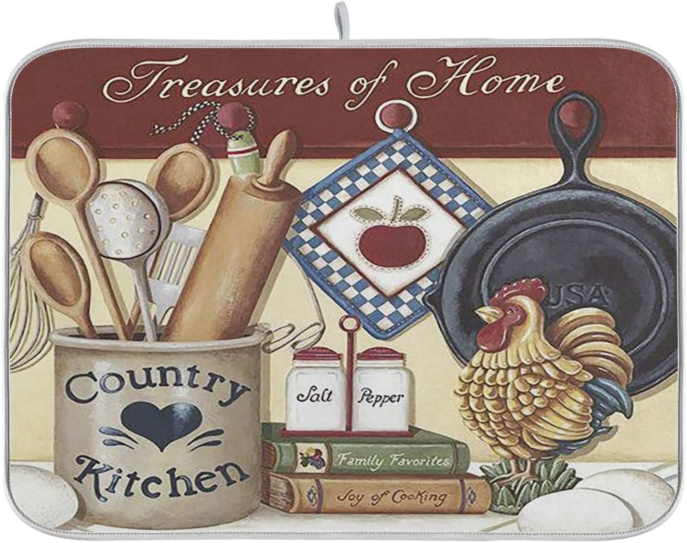 CERPXFF-Joy of Cooking Dish Drying Mat Rooster Eggs Country Kitchen ...