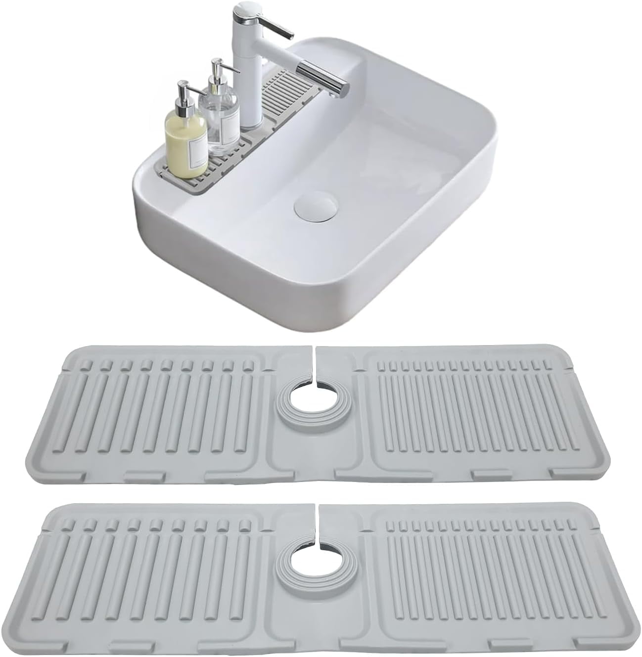 CERPXFF-Kitchen Sink Faucet Mat, 2 Pack Silicone Splash Guard and Drip ...