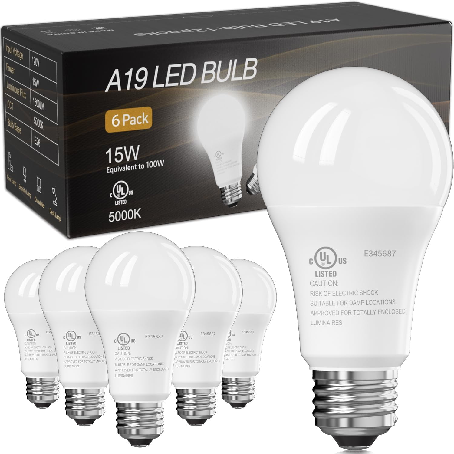 CERPXFF-LED Light Bulbs, 100 Watt Equivalent A19, 5000K Daylight LED ...