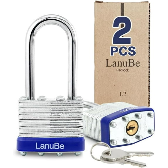 CERPXFF-Laminated Padlock 1-9/16inch (40mm) Long Shackle 2 Pack Keyed ...