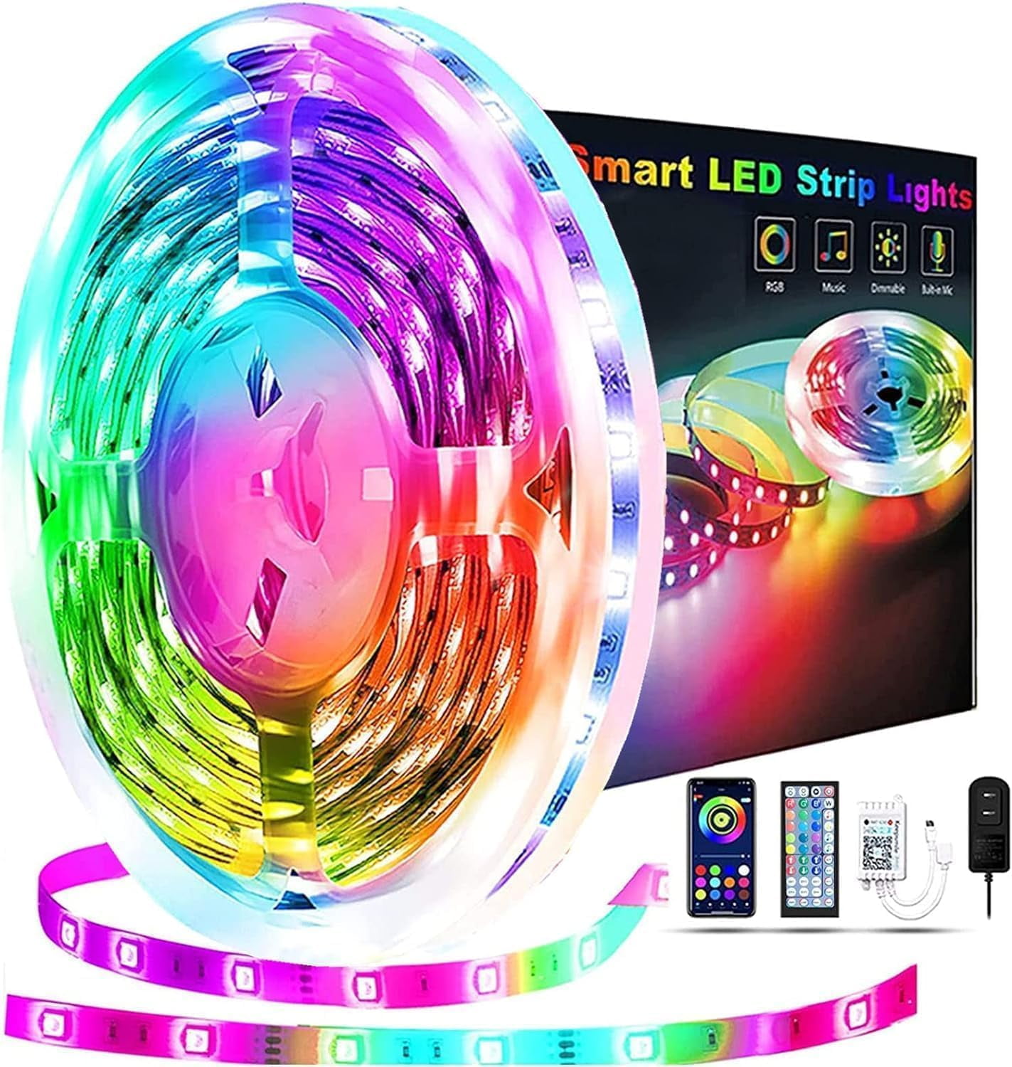CERPXFF-Led Lights 50ft Smart APP Control Music Sync Strip RGB Color ...