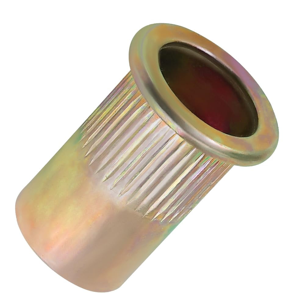 CERPXFF-M5-0.8 Flat Head Rivet Nuts, Carbon Steel Yellow Zinc Knurled ...