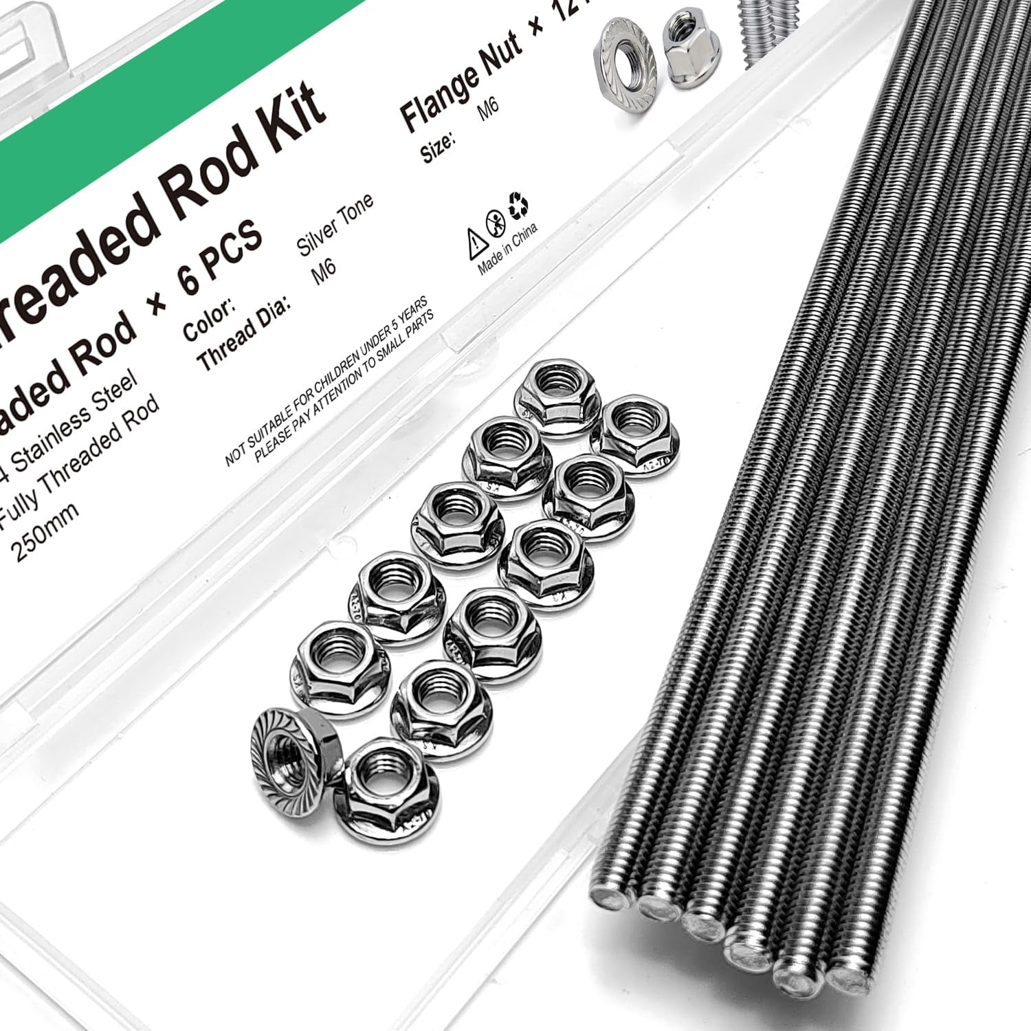 CERPXFF-M6-1.0x250mm Fully Threaded Rod Studs, 304 Stainless Steel Long ...