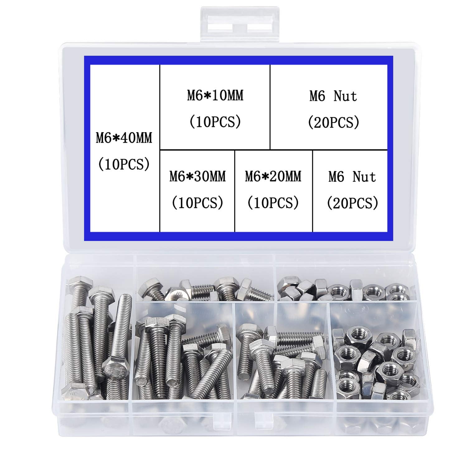CERPXFF-M6 304 Stainless Steel Nuts and Bolts, Hex Flat Head Cap Bolts ...