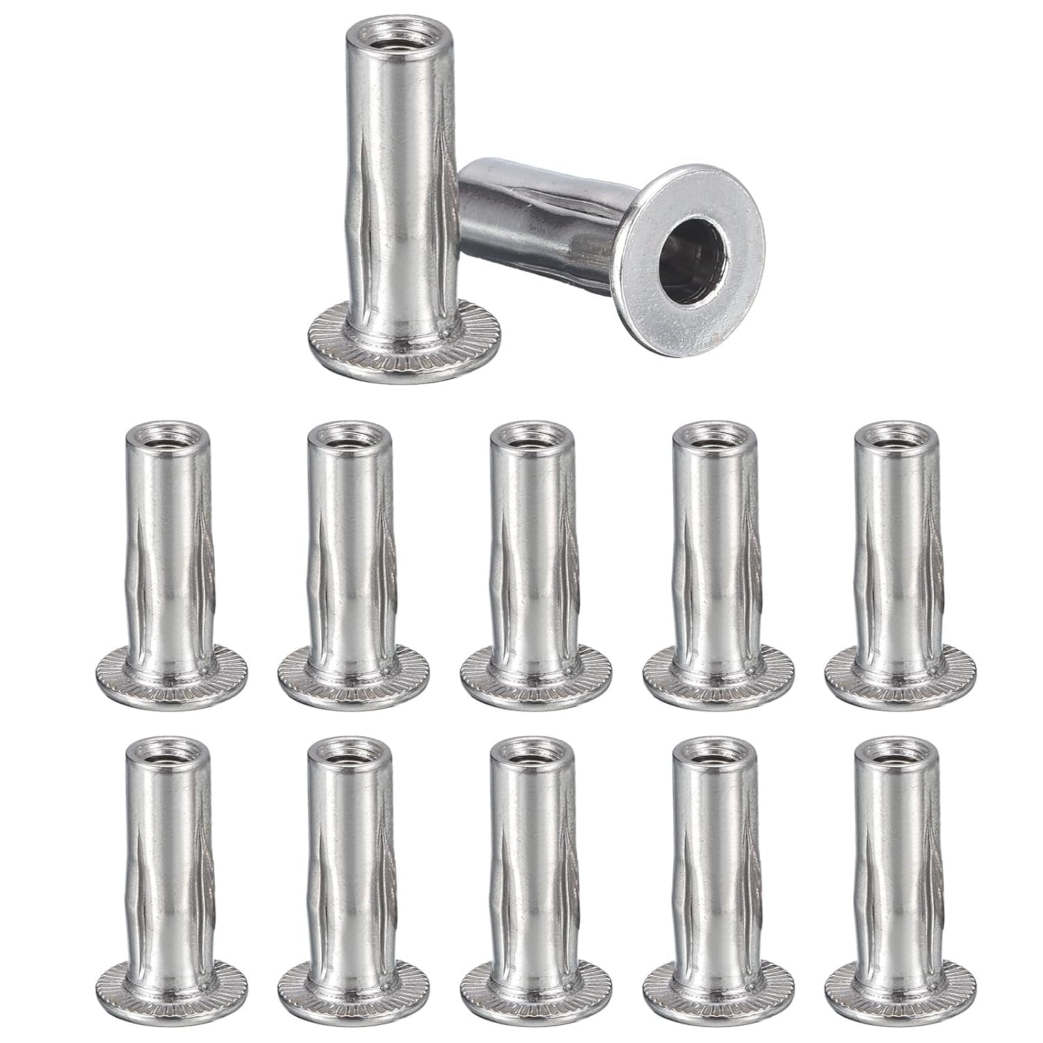 CERPXFF-M6 Multi-Grip Rivet Nuts, 12pcs Pre-Bulbed Shank Flat Head ...