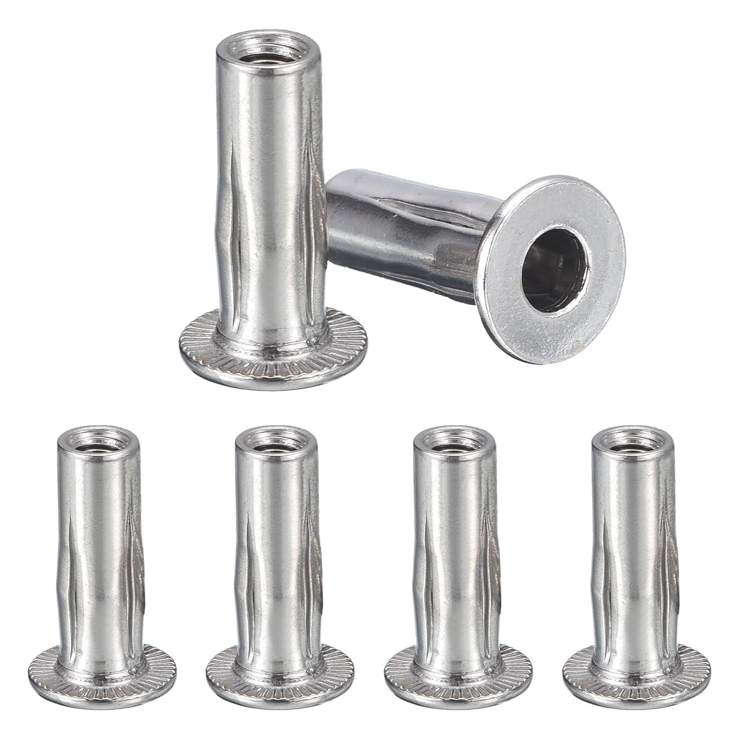 CERPXFF-M6 Multi-Grip Rivet Nuts, 6pcs Pre-Bulbed Shank Flat Head ...