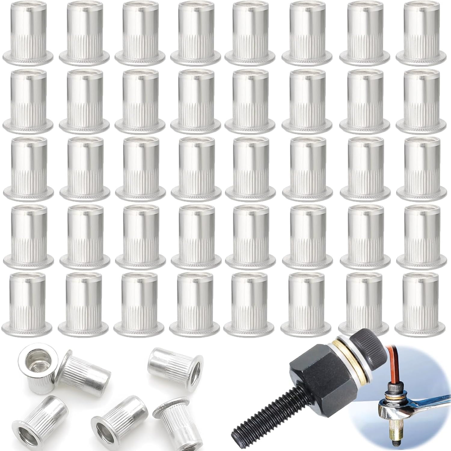 CERPXFF-M6 Rivet Nuts 40Pcs with Rivet Nut Tool Easy to Use Aluminum ...