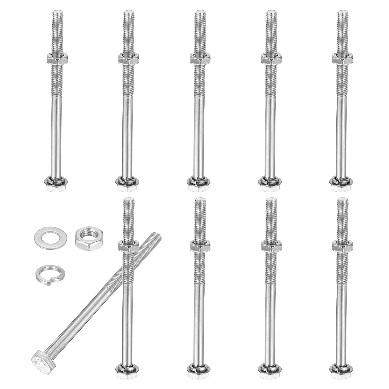 CERPXFF-M8x120mm Hex Bolt with Nuts Flat Spring Lock Washers, 10 Set ...