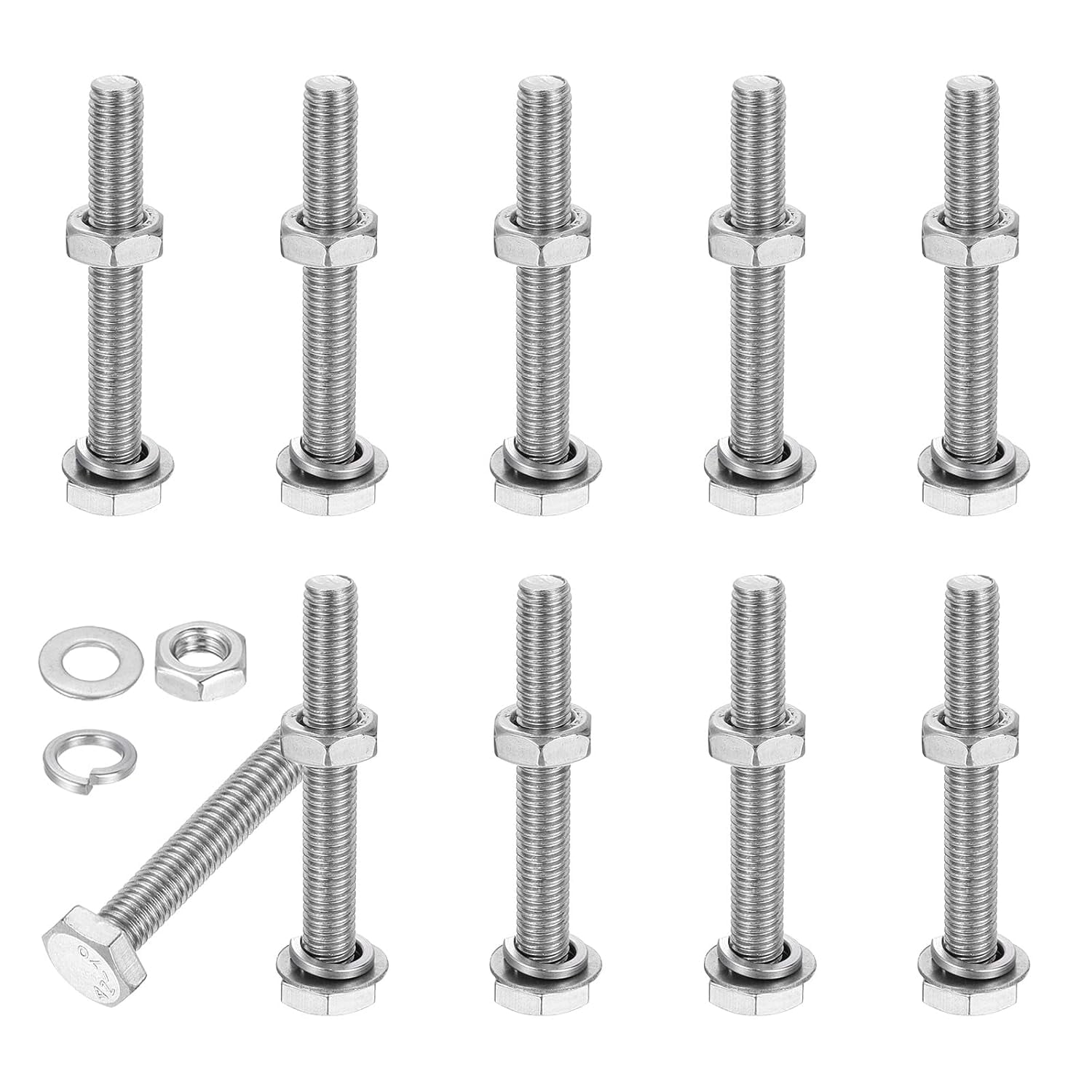 CERPXFF-M8x60mm Hex Bolt with Nuts Flat Spring Lock Washers, 4 Set ...