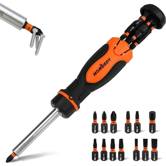 CERPXFF-Magnetic Ratcheting Screwdriver Set: 14-in-1 Bits & 1/4" Driver ...