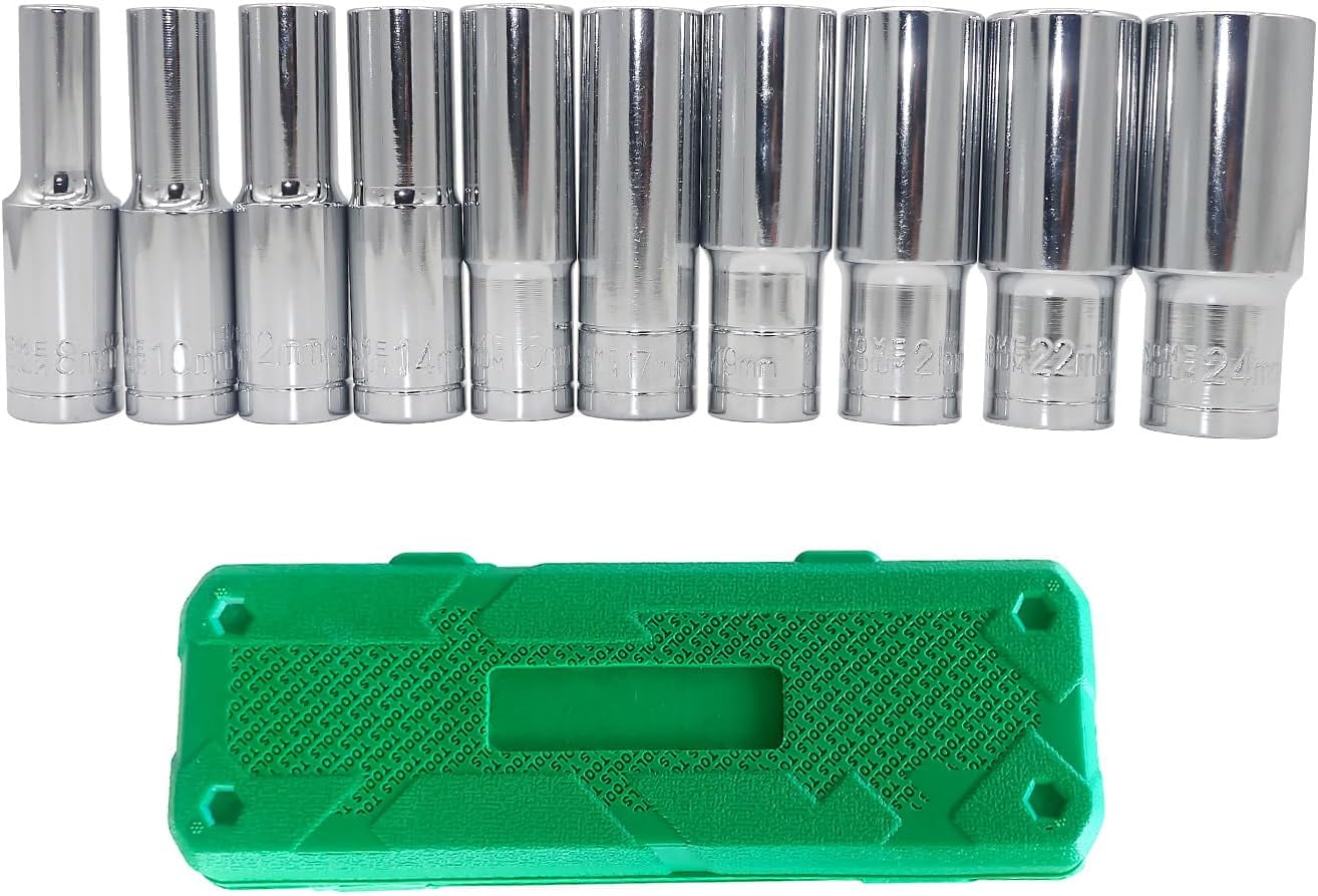 CERPXFF-Metric 1/2 Inch Drive 6-Point Deep 10-pieces Sockets Wrench Set ...