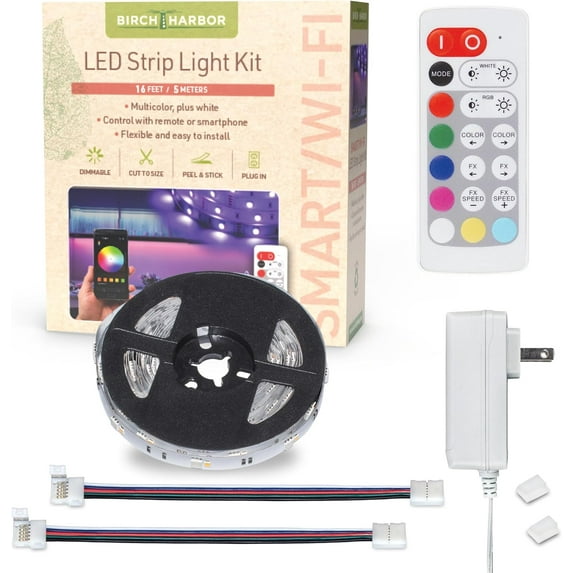CERPXFF-Multicolor RGBW Smart LED Strip Light Kit, 16ft with Remote ...
