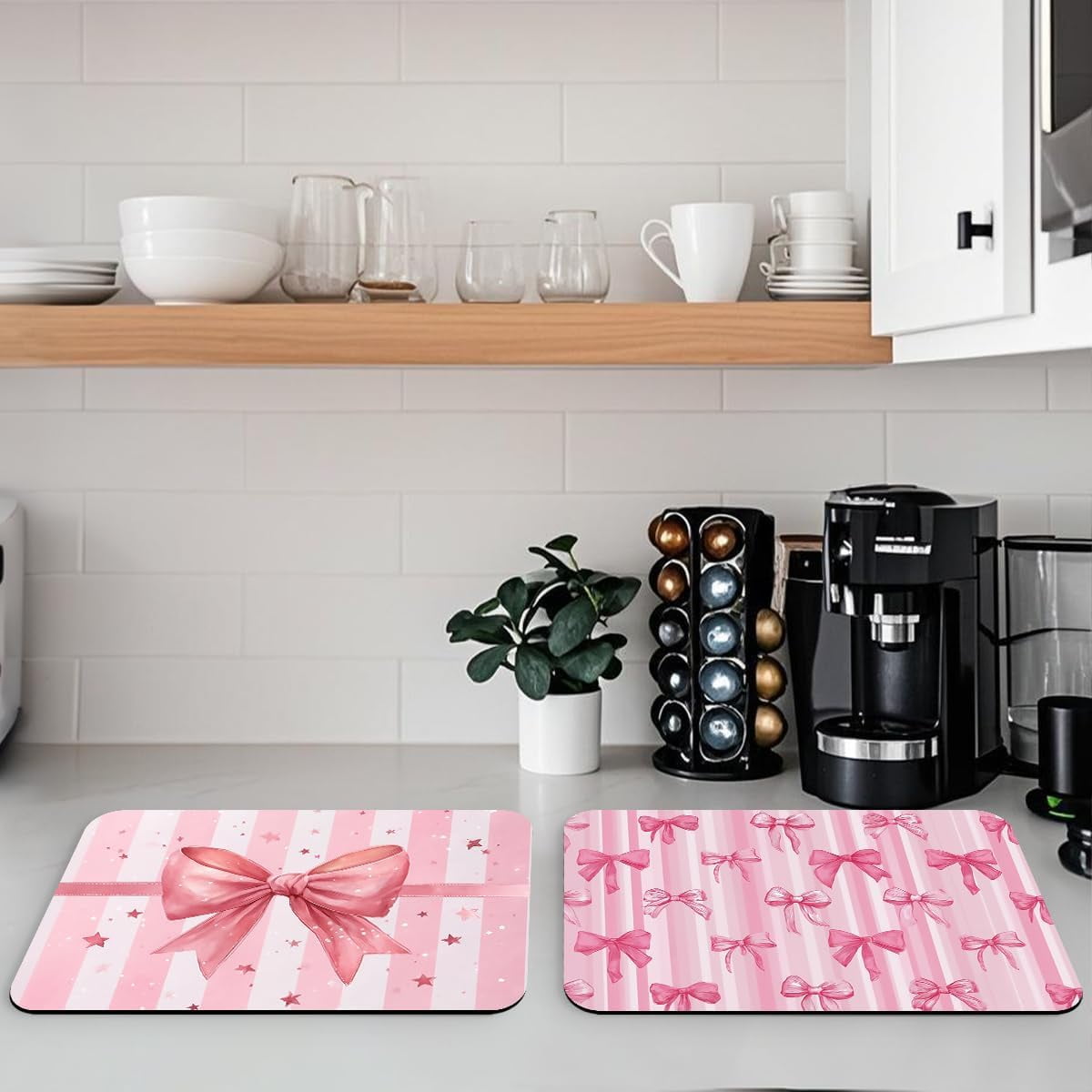 CERPXFF-Pink Bow Dish Drying Mat for Kitchen Counter 2 Pack Bowknot ...