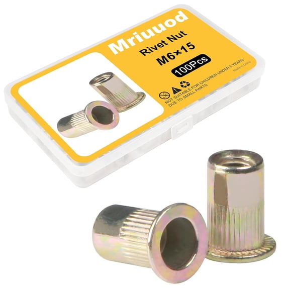 CERPXFF-Rivet Nuts,100Pcs M6 x 15 Metric Rivet Nuts,Zinc Plated Carbon ...