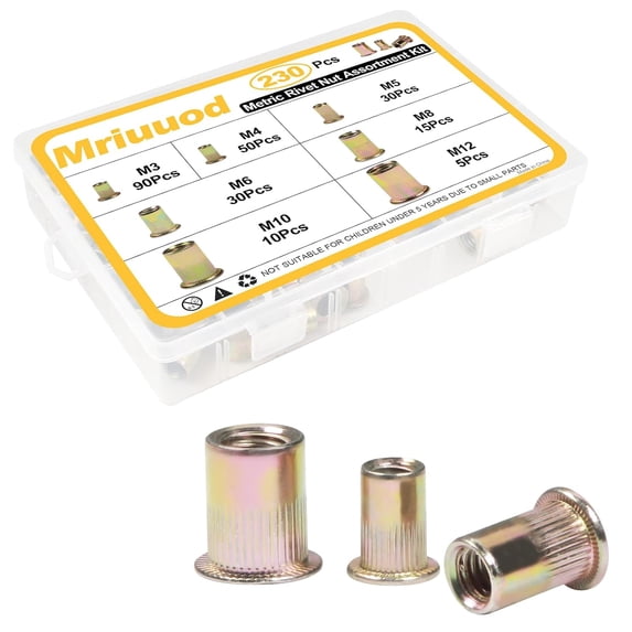 CERPXFF-Rivet Nuts Kits,230Pcs M3 M4 M5 M6 M8 M10 M12 Metric Rivet Nuts ...
