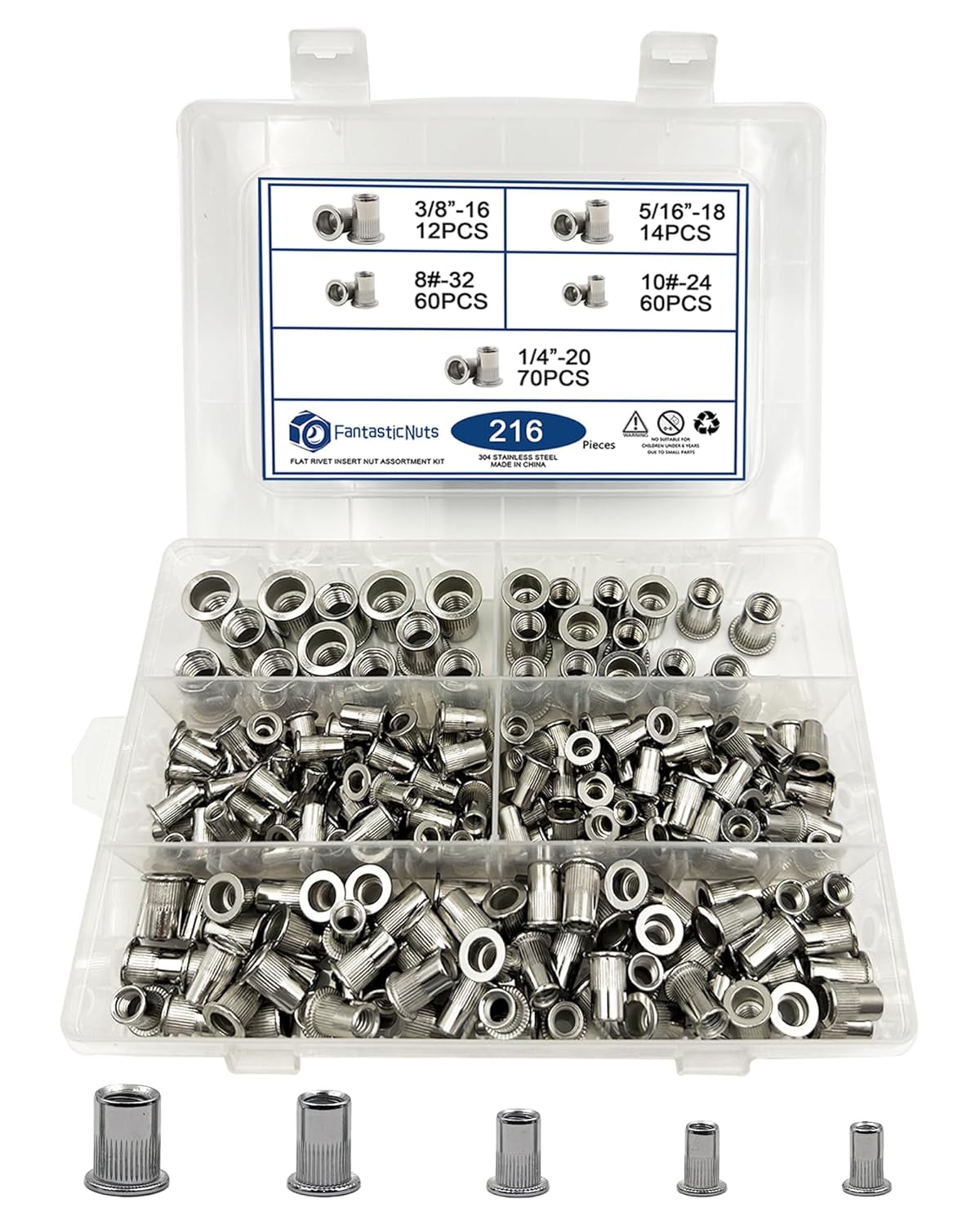 CERPXFF-SAE Rivet Nut Kit 216cs 8-32 10-24 1/4-20 3/8-16 5/16-18 304 ...