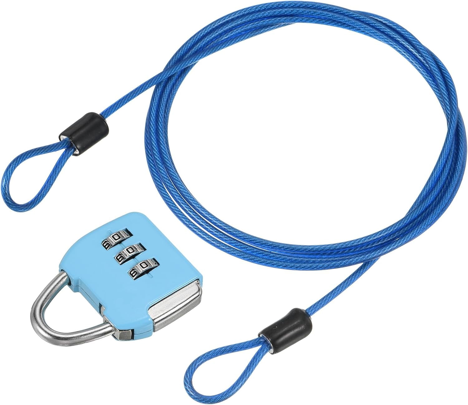 CERPXFF-Security Steel Cable with 3 Digits Combination Locks - Coated Safe W Rope Double Loop ...