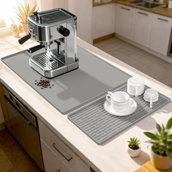 CERPXFF-Silicone Coffee Mat Set, 16" x 24" Waterproof Raised Edge ...