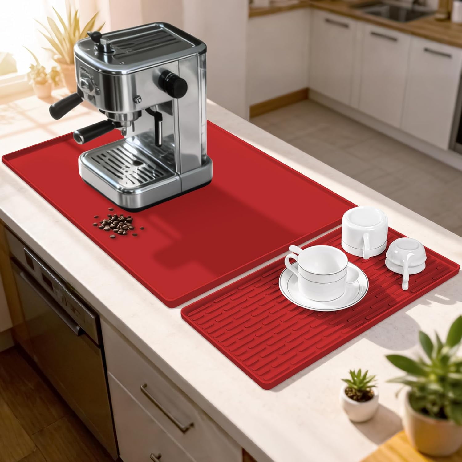 CERPXFF-Silicone Coffee Mat Set, 16" x 24" Waterproof Raised Edge ...