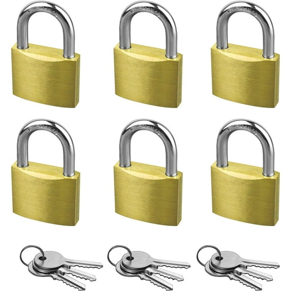 CERPXFF-Solid Brass Keyed Padlock with Key 6 Pack - Wide Lock Body 1-9/ ...