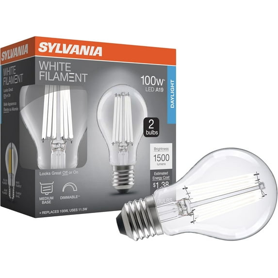 CERPXFF-Sylvania A19 Clear LED White Filament Bulb, 11.5W, Dimmable ...