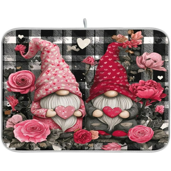 CERPXFF-Valentine's Day Two Gnomes Dish Drying Mat for Counter Rose ...