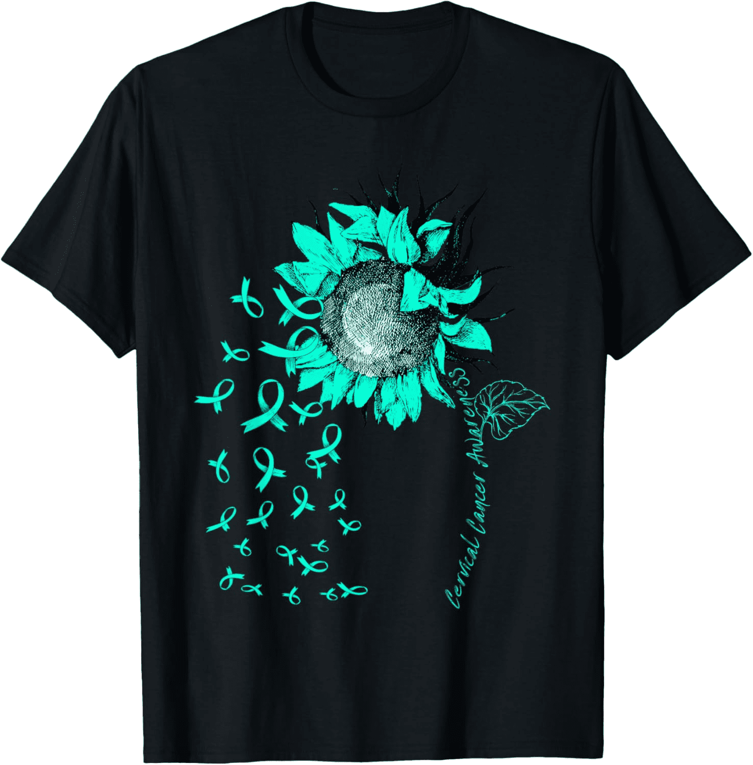 CERVICAL CANCER AWARENESS Sunflower Teal Ribbon T-Shirt - Walmart.com