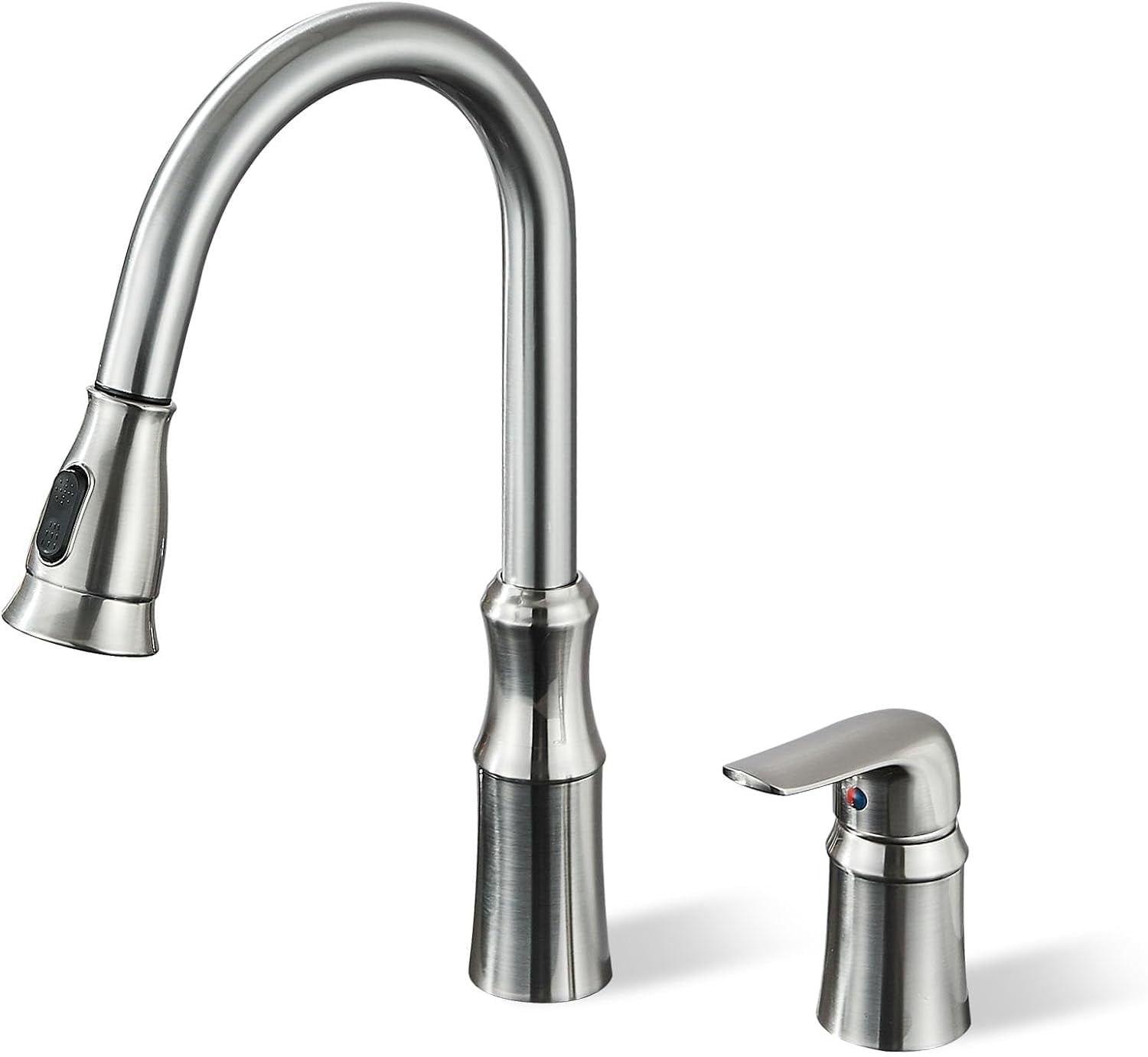 CES 2 Hole Kitchen Faucet with Pull Out Sprayer Stainless Steel Brushed ...