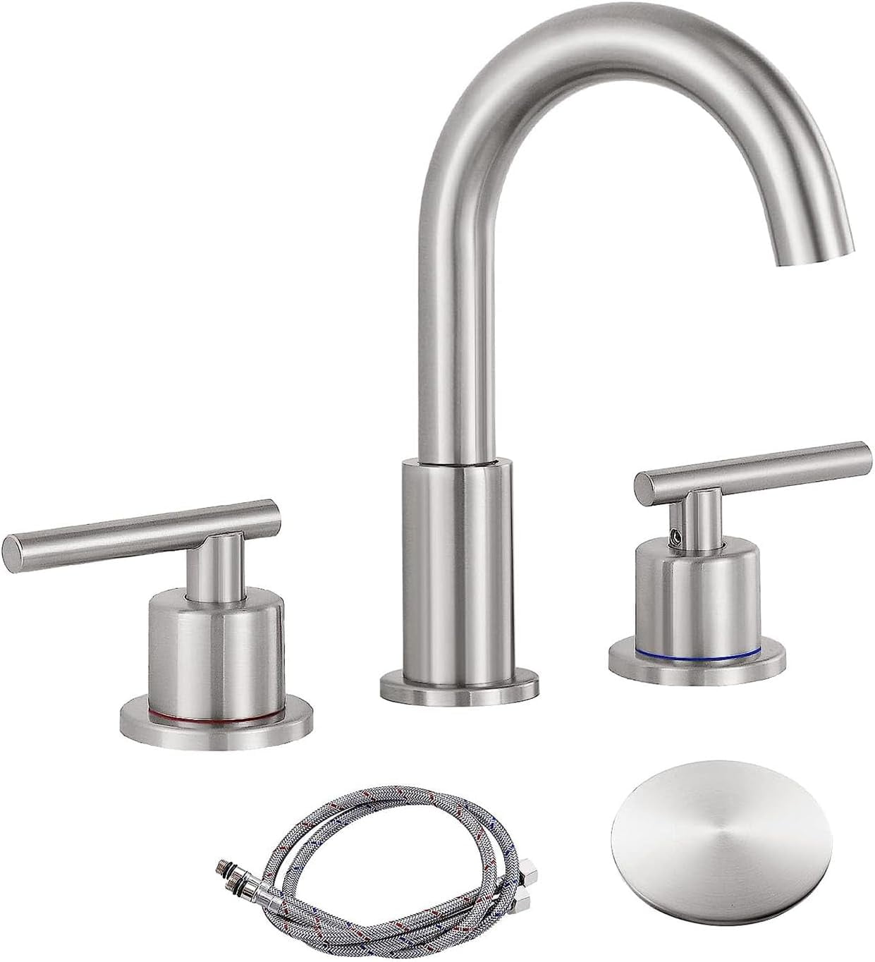 CES Brushed Nickel 3 Hole Bathroom Faucet, 8 inch Widespread Sink ...