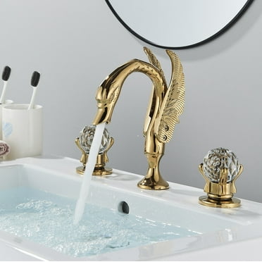 CES Gold Bathroom Faucet 3 Hole Dual Crystal Knobs Widespread Vanity ...
