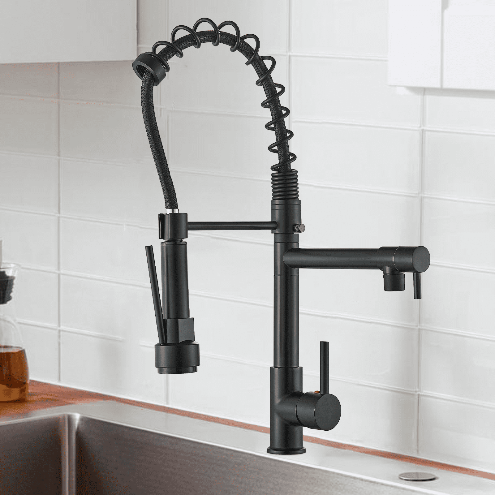 CES Matte Black Kitchen Sink Faucet with Pull-Out Sprayer, Single ...