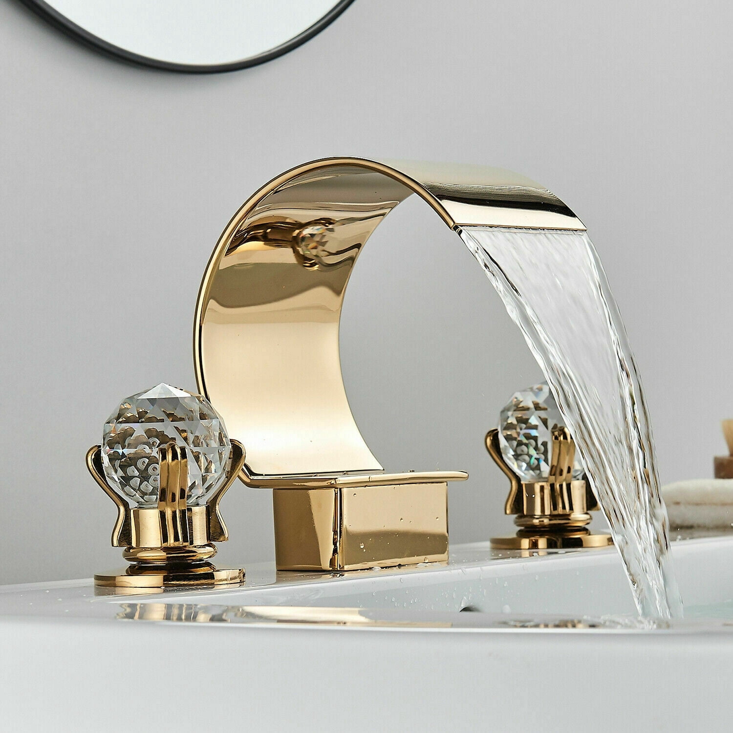 CES Gold Bathroom Faucet, 3 Hole, Dual Crystal Knobs, Vanity Basin ...