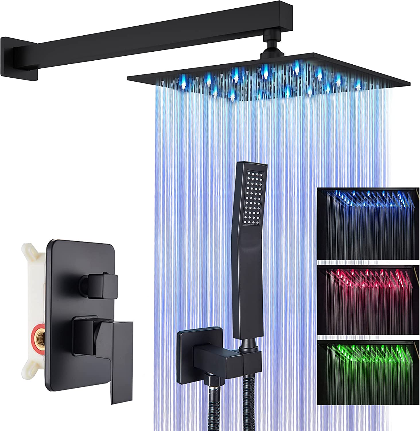 CES LED 16 Inch Shower System 2-Function Diverter Valve Rain Shower Head Fixture Wall Mount ...