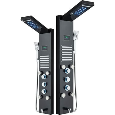 LED Shower Panel Tower System Rain&Waterfall Massage Black Stainless ...