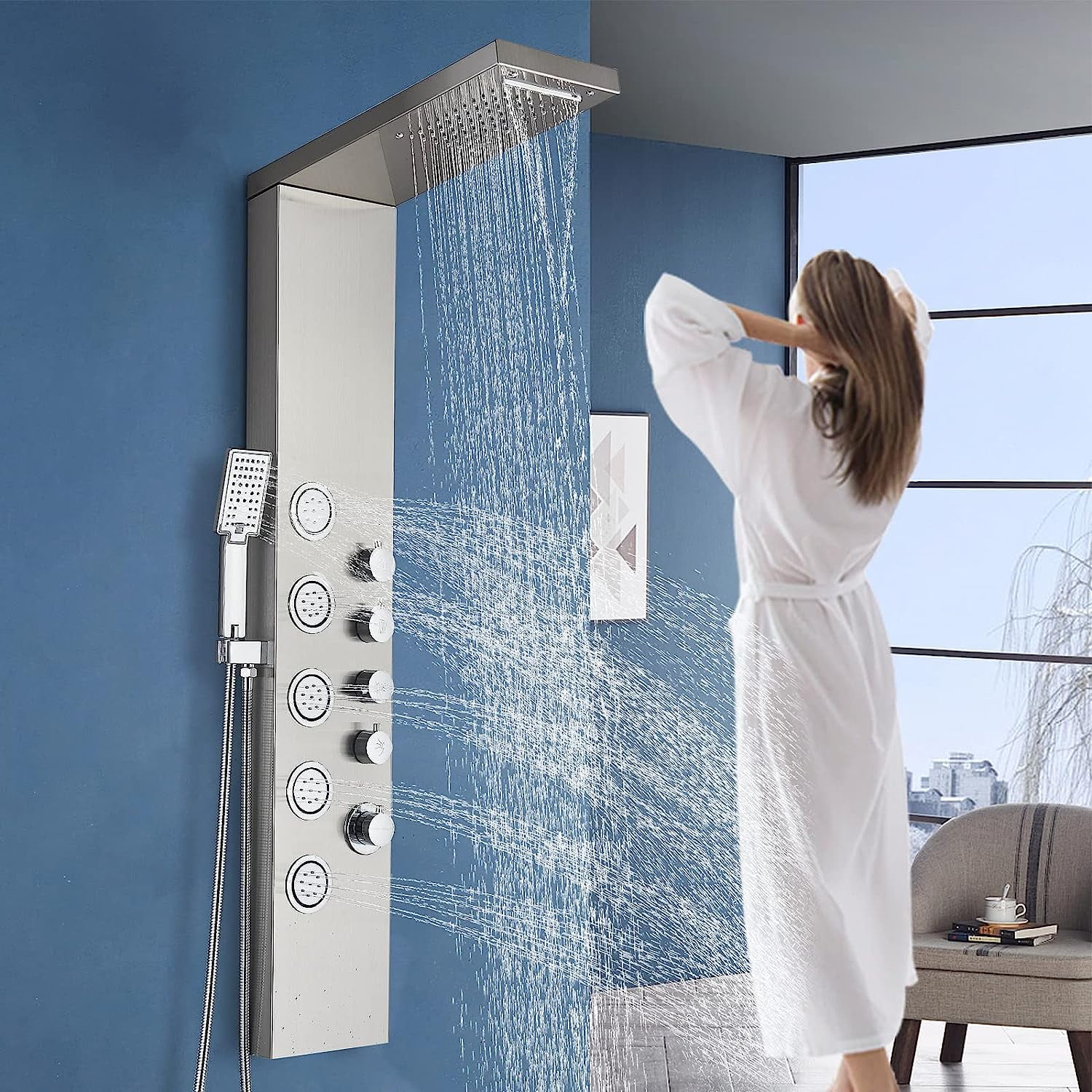 CES Rainfall Waterfall Shower Tower Panel System, Stainless Steel ...