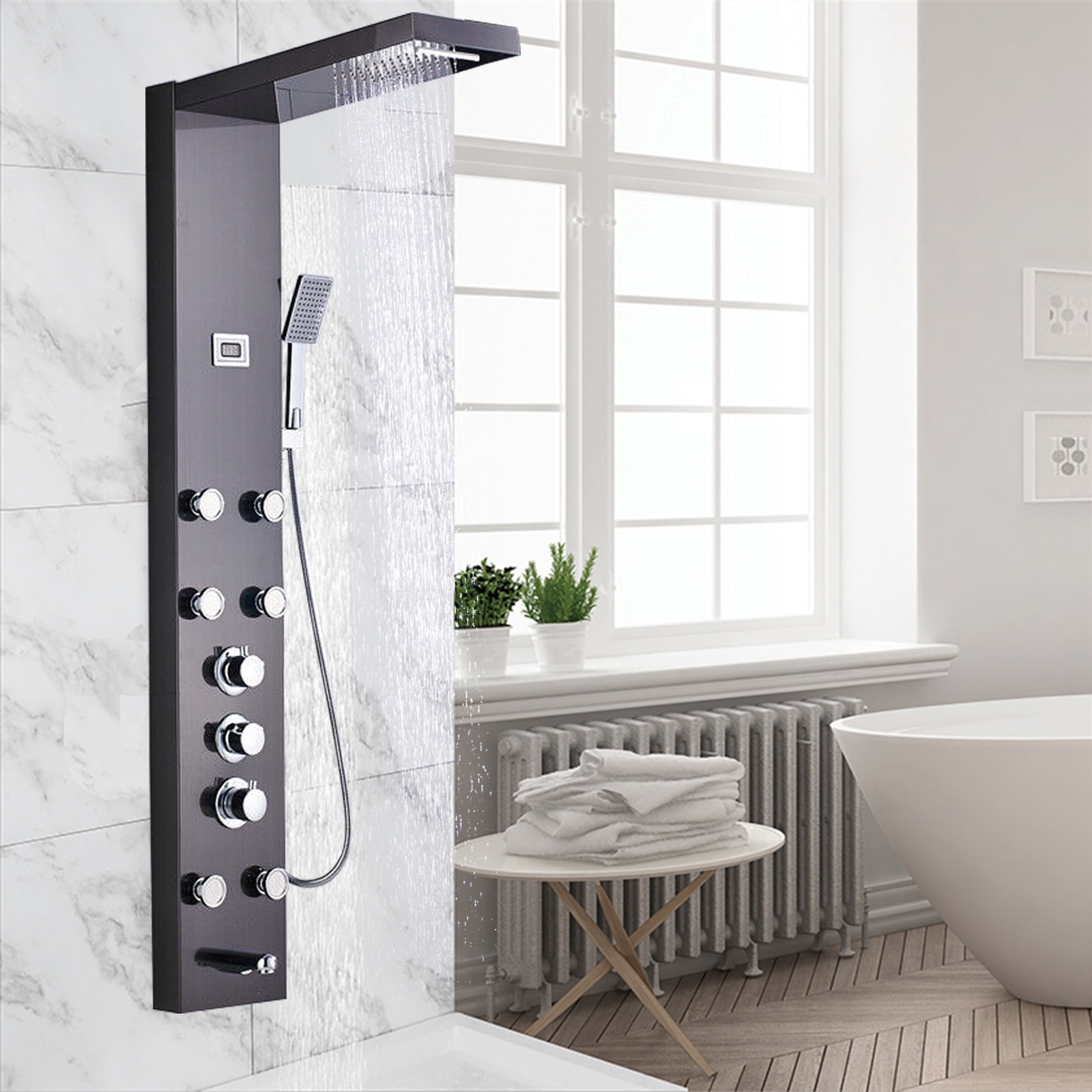 CES Shower Panel Tower System,Shower Column with Temperature Display,Rainfall Waterfall Shower ...