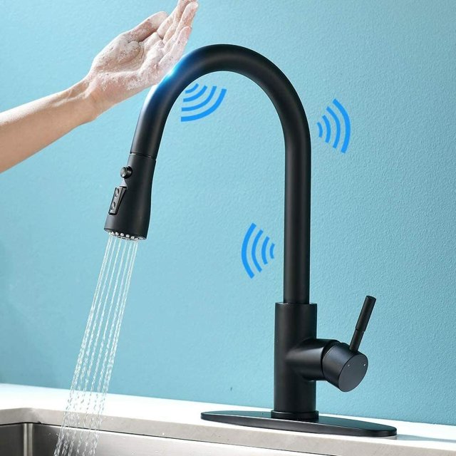 CES Matte Black Kitchen Faucet, Single Handle, Touch Activated, Hot ...