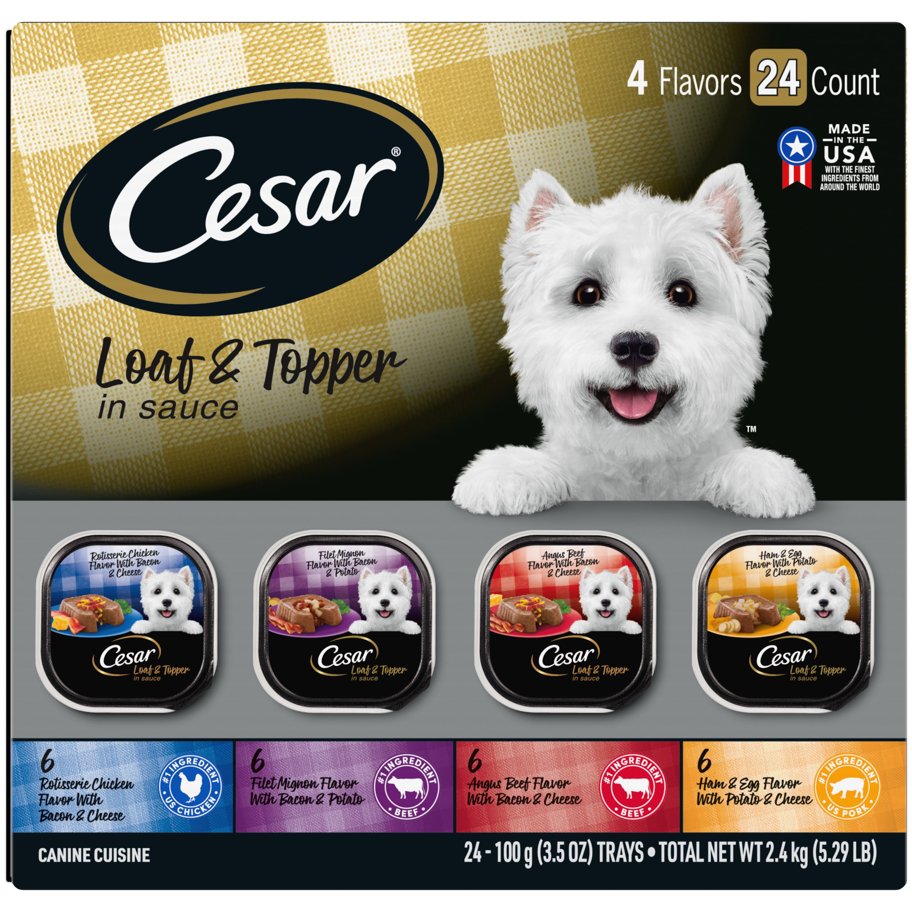 CESAR Wet Dog Food Loaf in Sauce Rotisserie Chicken, Filet Mignon ...