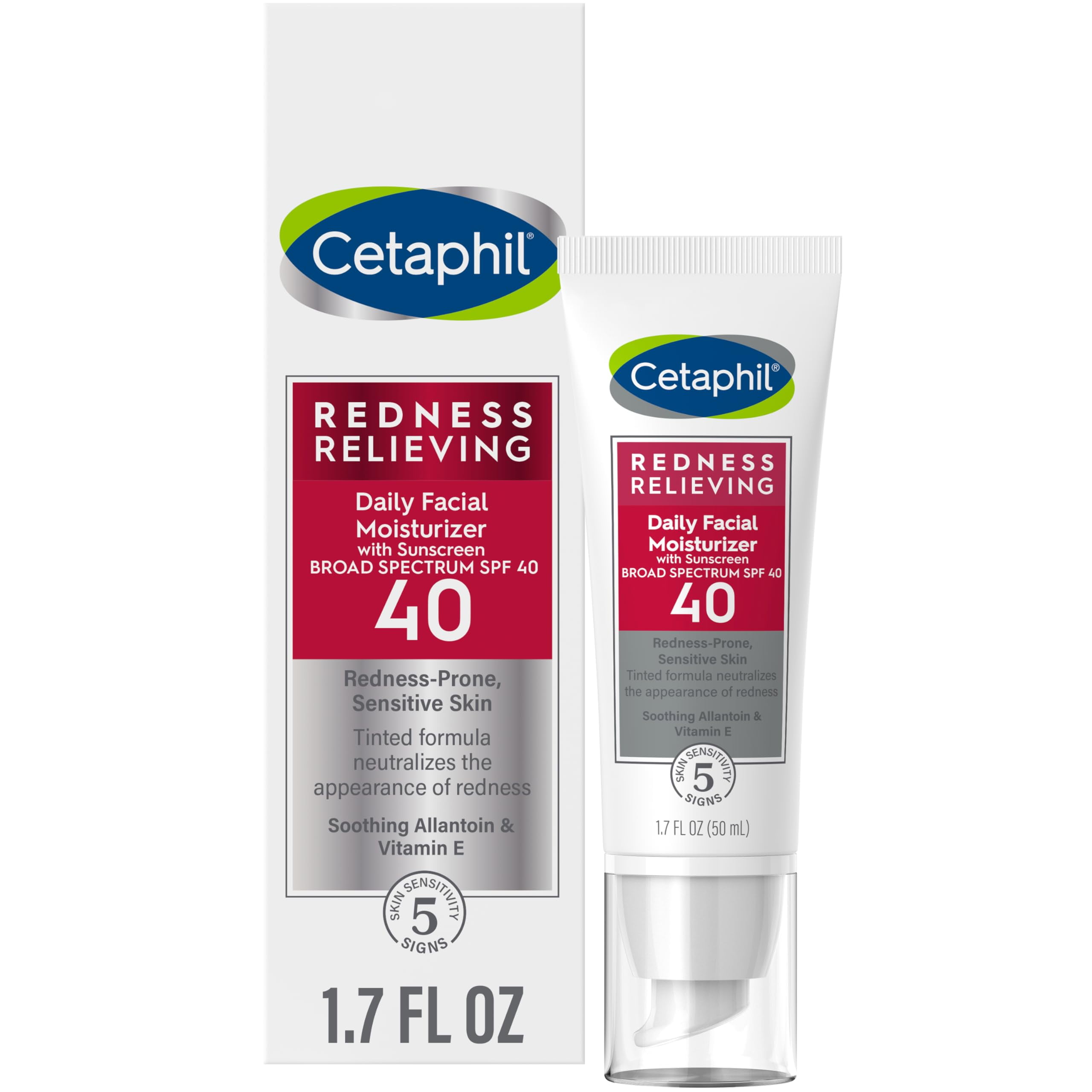 CETAPHIL Redness Relieving Daily Facial Moisturizer SPF 40, 1.7 fl oz ...